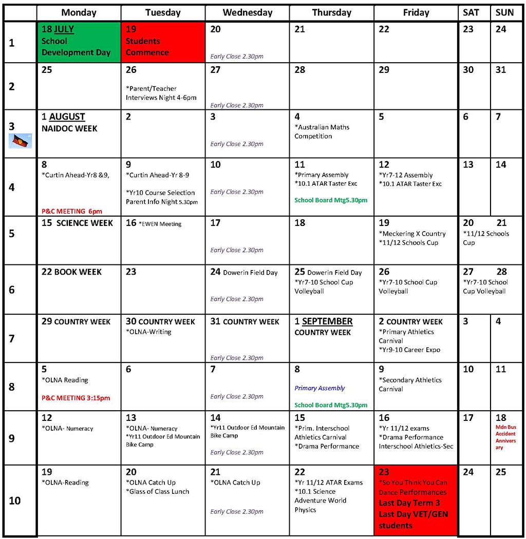 Term Planners – Merredin College