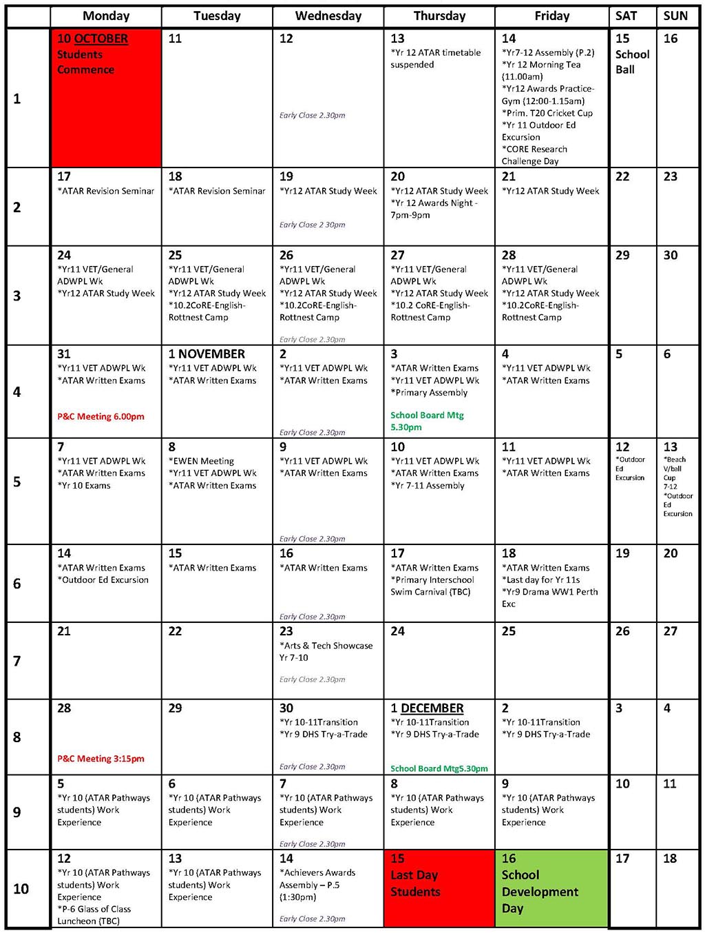 Term Planners – Merredin College