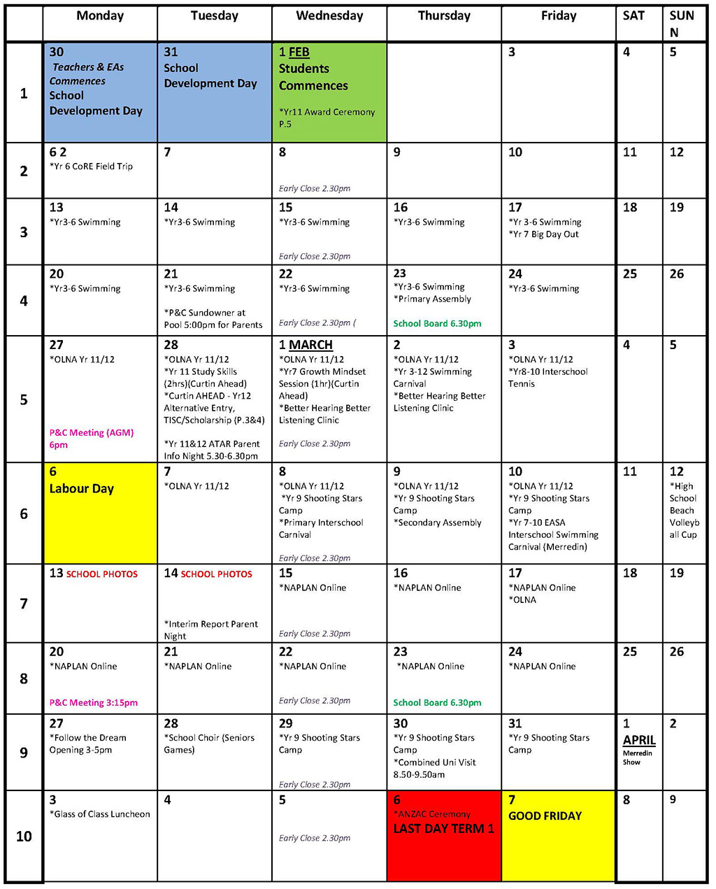 Term Planners – Merredin College