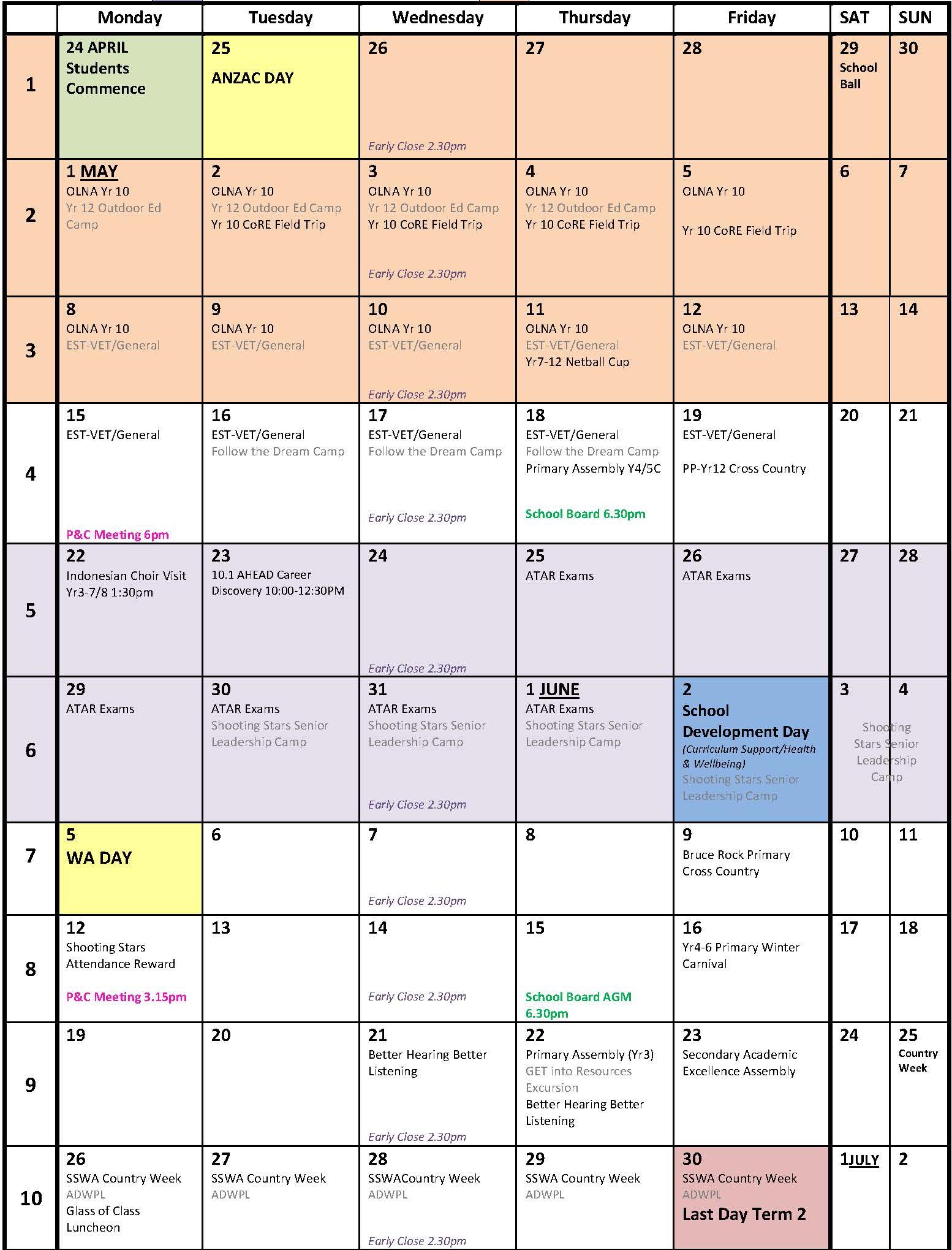 Term Planners – Merredin College